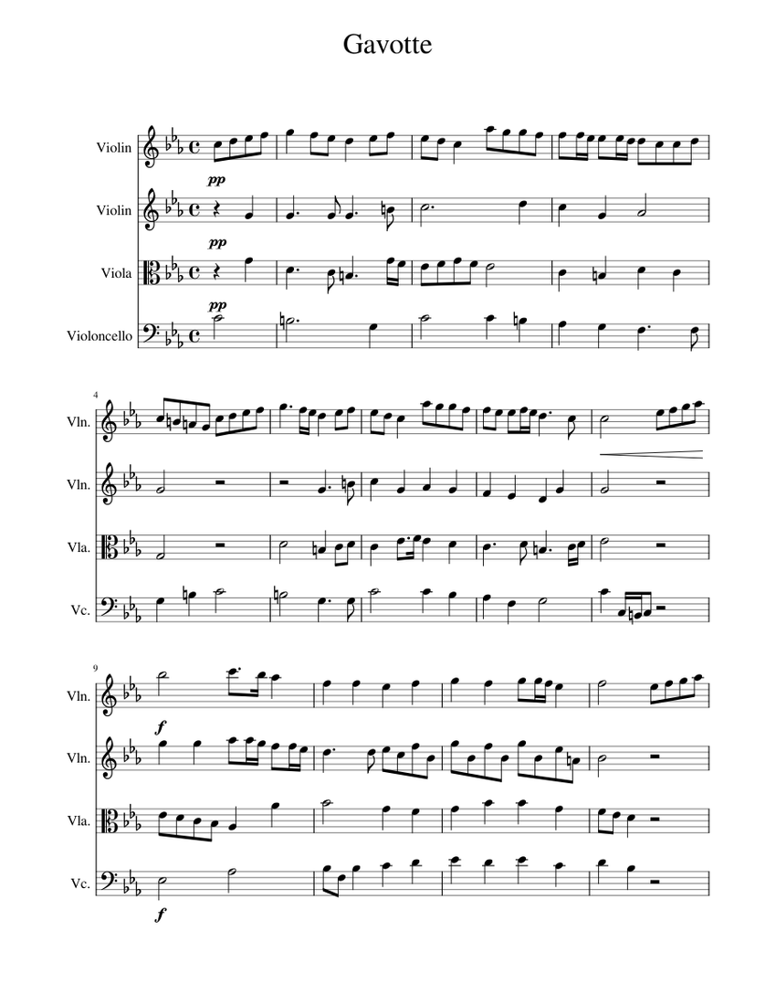 Gavotte Sheet music for Violin, Viola, Cello (String Quartet ...