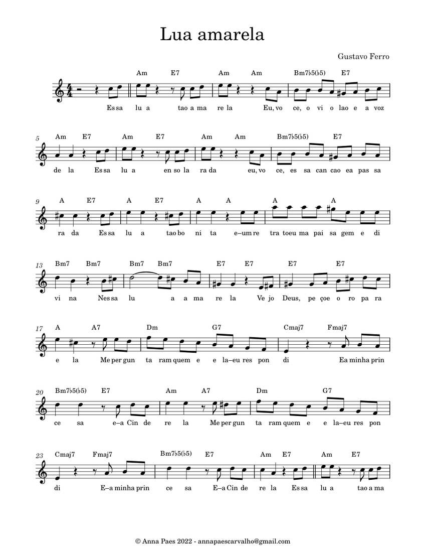 Lua amarela Sheet music for Piano (Solo) Easy | Musescore.com