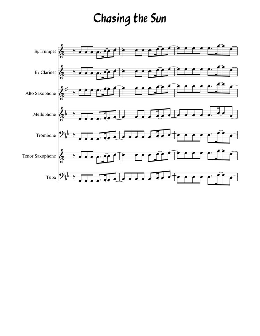 Chasing the Sun Sheet music for Trombone, Tuba, Mellophone, Clarinet in ...