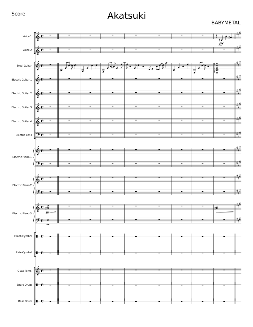 Akatsuki - BABYMETAL Sheet music for Piano, Guitar, Bass guitar, Drum ...