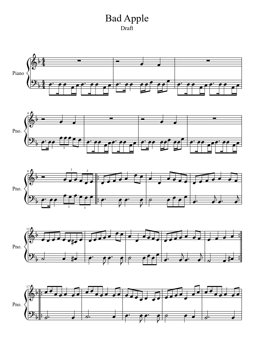 Bad Apple Sheet music for Piano (Solo) Easy | Musescore.com