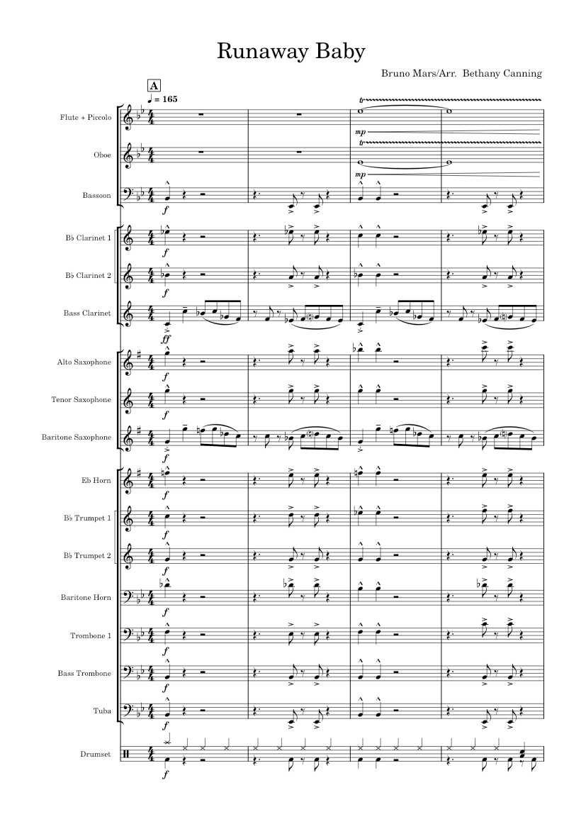 Runaway Baby for Concert Band Sheet Music for Trombone, Tuba, Flute ...