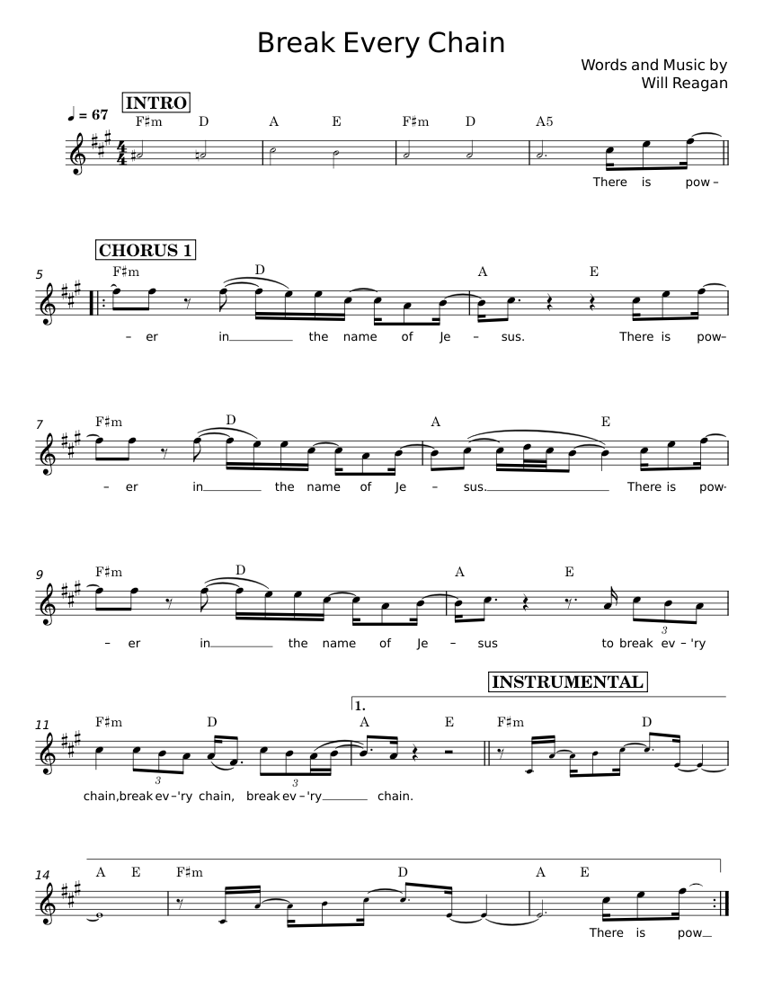 Break Every Chain - Will Reagan Sheet Music for Synthesizer (Solo ...