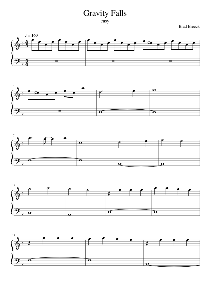 Gravity Falls Theme (easy piano version) Sheet Music for Piano (Solo ...