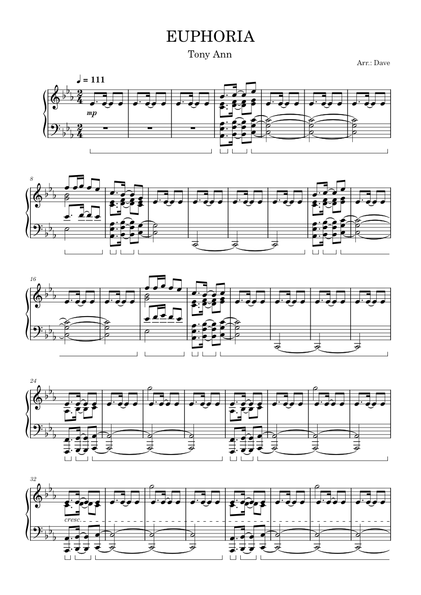 EUPHORIA – Tony Ann Sheet Music for Piano (Solo) | MuseScore.com
