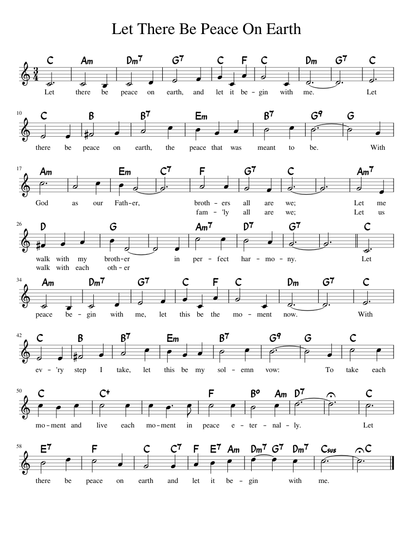 Let There Be Peace On Earth Sheet Music with Chords for Piano (Solo ...