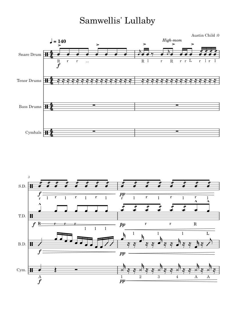 Samwellis' Lullaby: A Drumline Cadence Sheet music for Snare drum ...