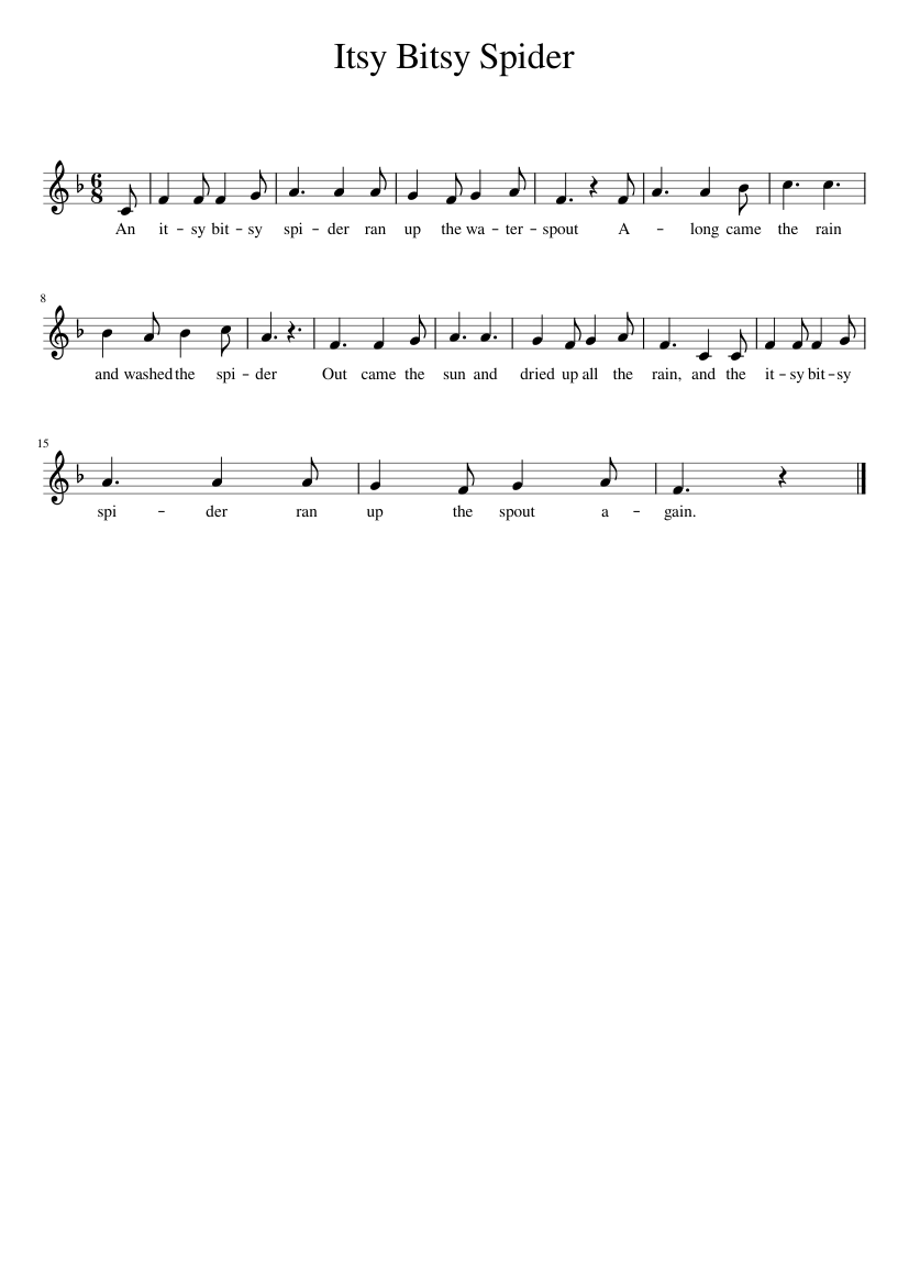 Itsy Bitsy Spider Sheet Music for Piano (Solo) easy | MuseScore.com