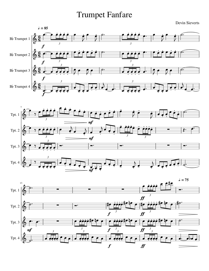 Trumpet Fanfare Sheet Music for Trumpet in b-flat (Mixed Quartet) | MuseScore.com