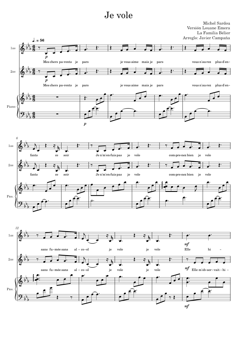Je Vole – Louane - General Sheet music for Piano, Oboe (Mixed Trio ...
