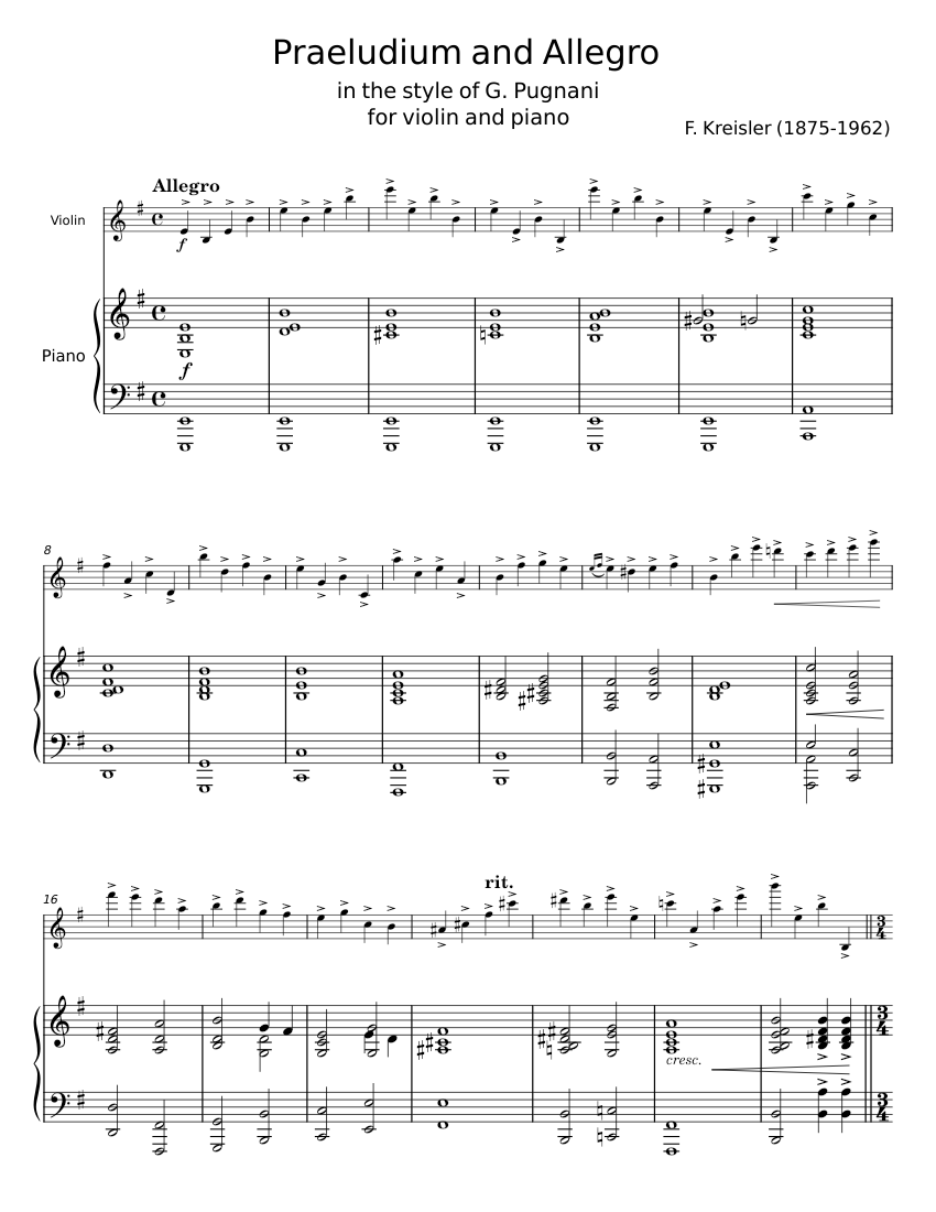 Praeludium and Allegro - F. Kreisler Sheet music for Piano, Violin ...