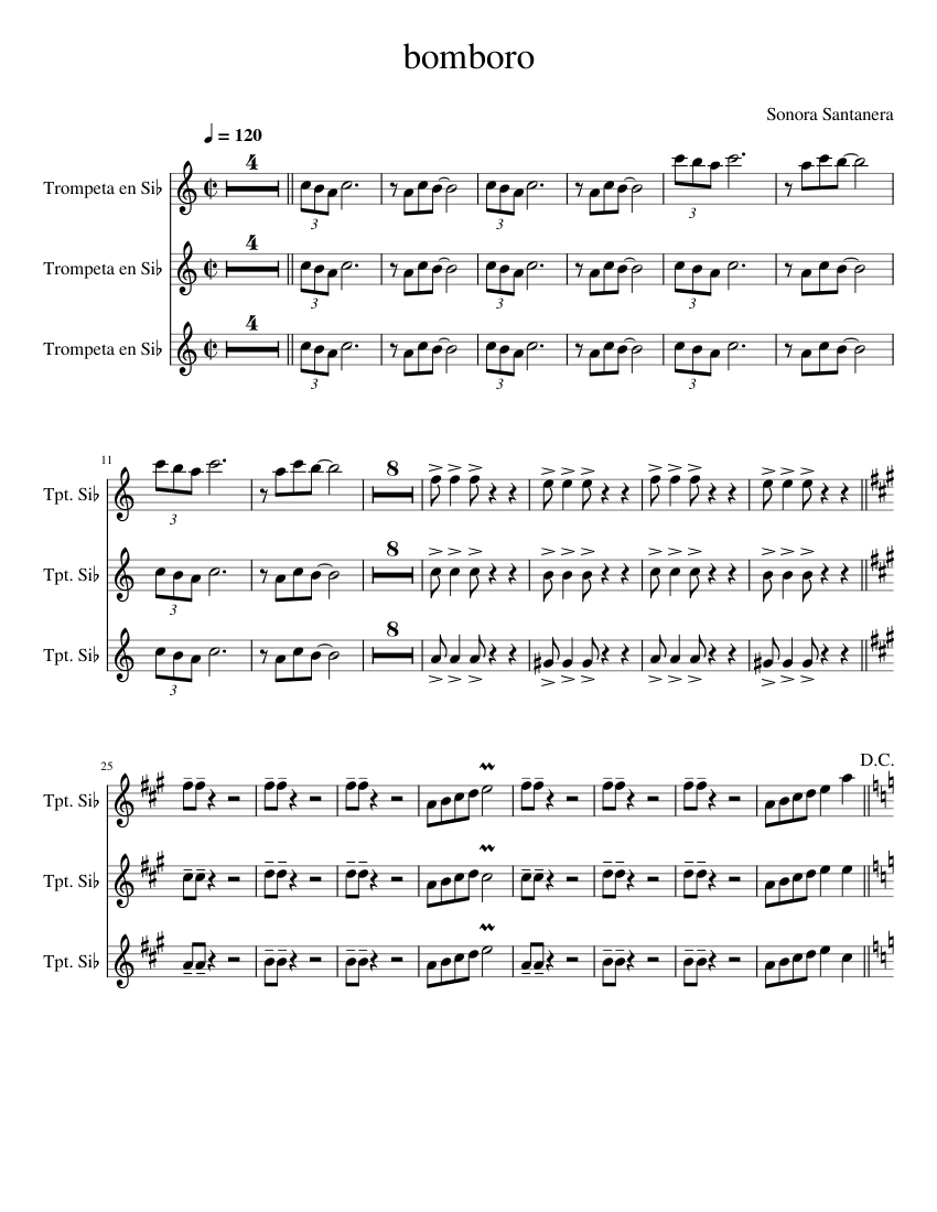 Bomboro Quiña Quiña – La Sonora Santanera 3 trompetas Sheet music for ...