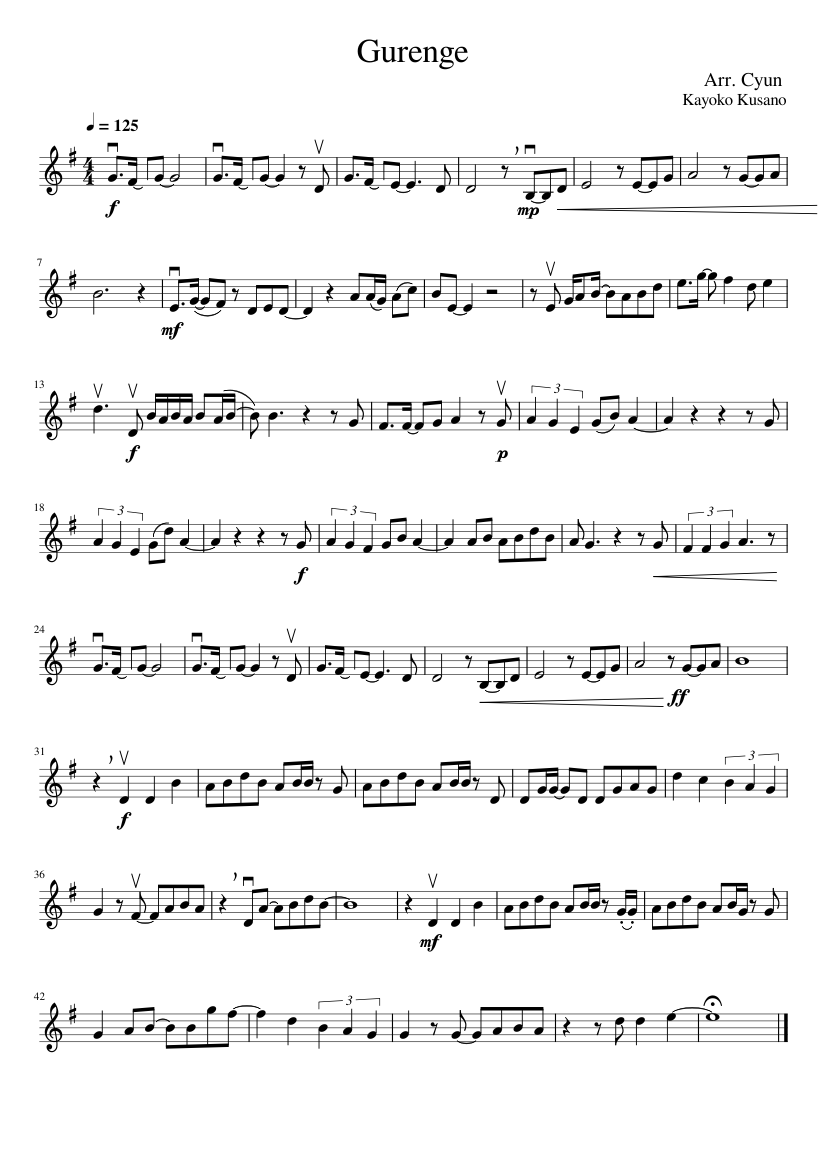 Gurenge 紅蓮華 – LiSA Gurenge_Violin_8vb Sheet music for Violin (Solo ...