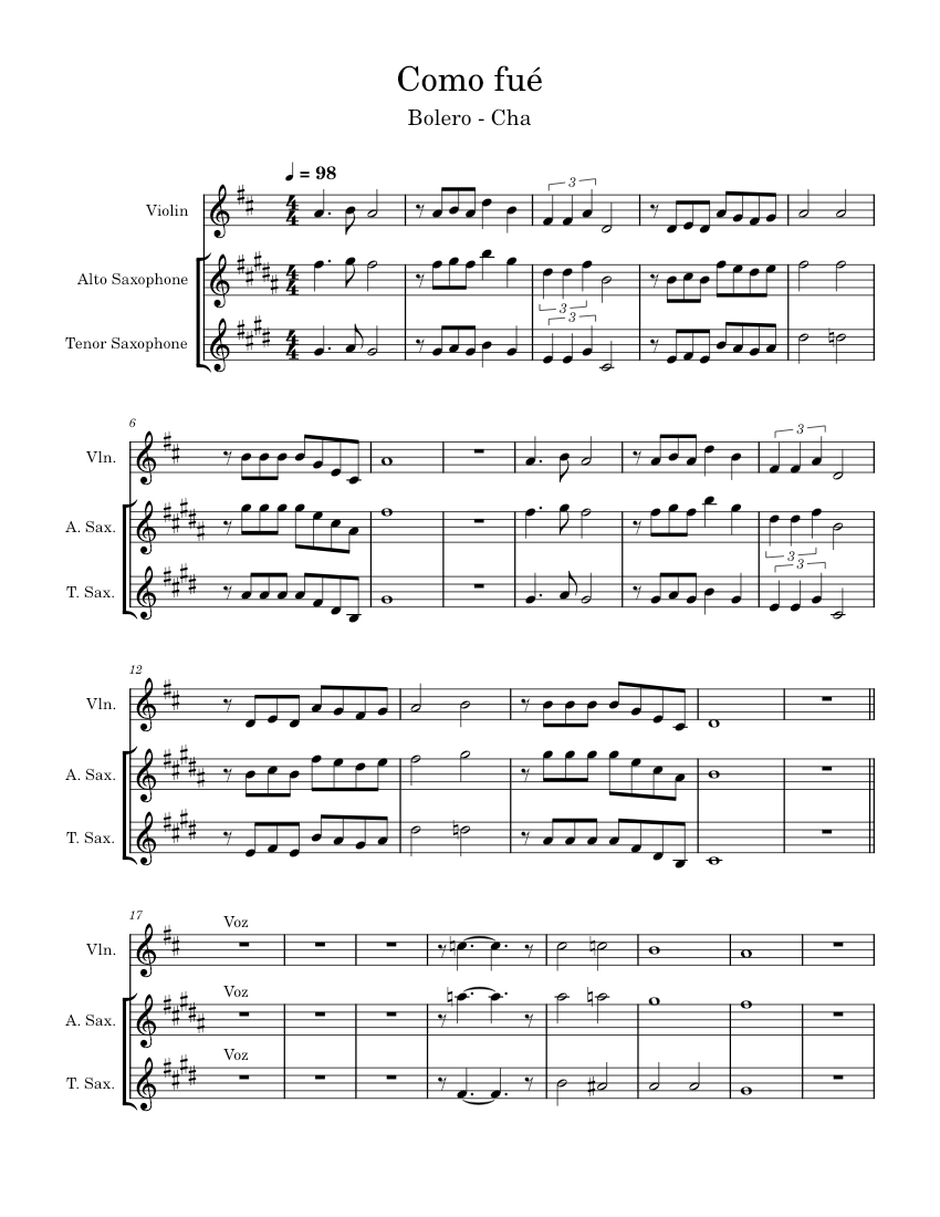 Cómo Fue – Beny Moré Cómo Fue – Bolero / Cha Sheet Music for Saxophone ...