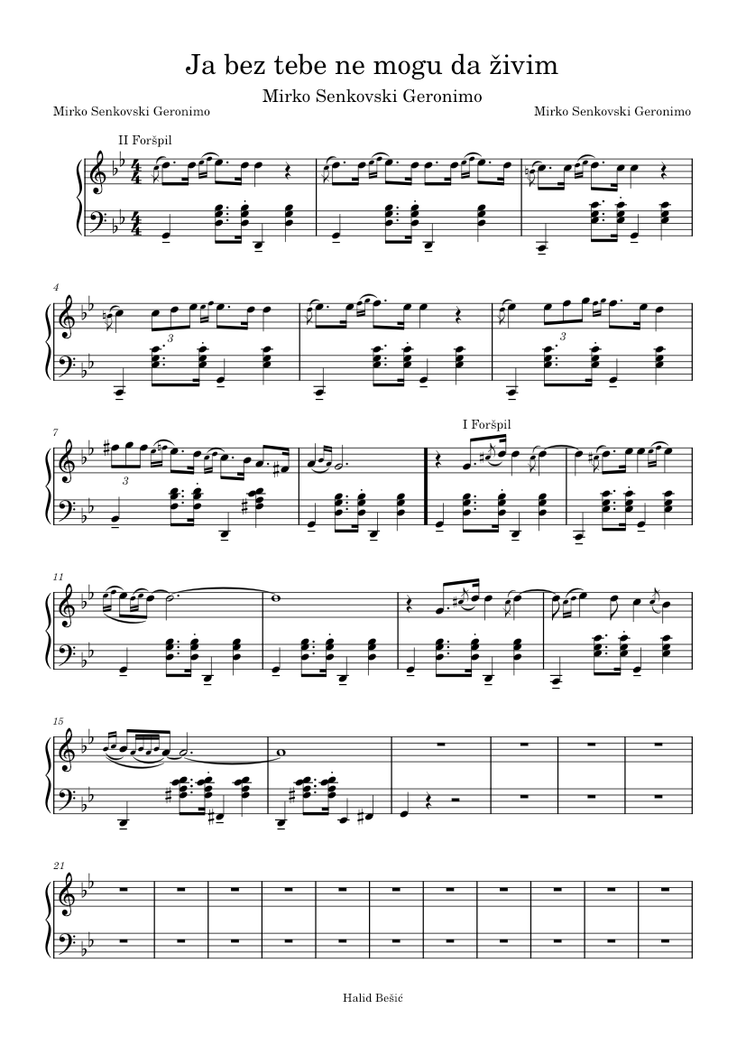 Ja bez tebe ne mogu da živim Sheet Music for Piano (Solo) Easy | MuseScore.com