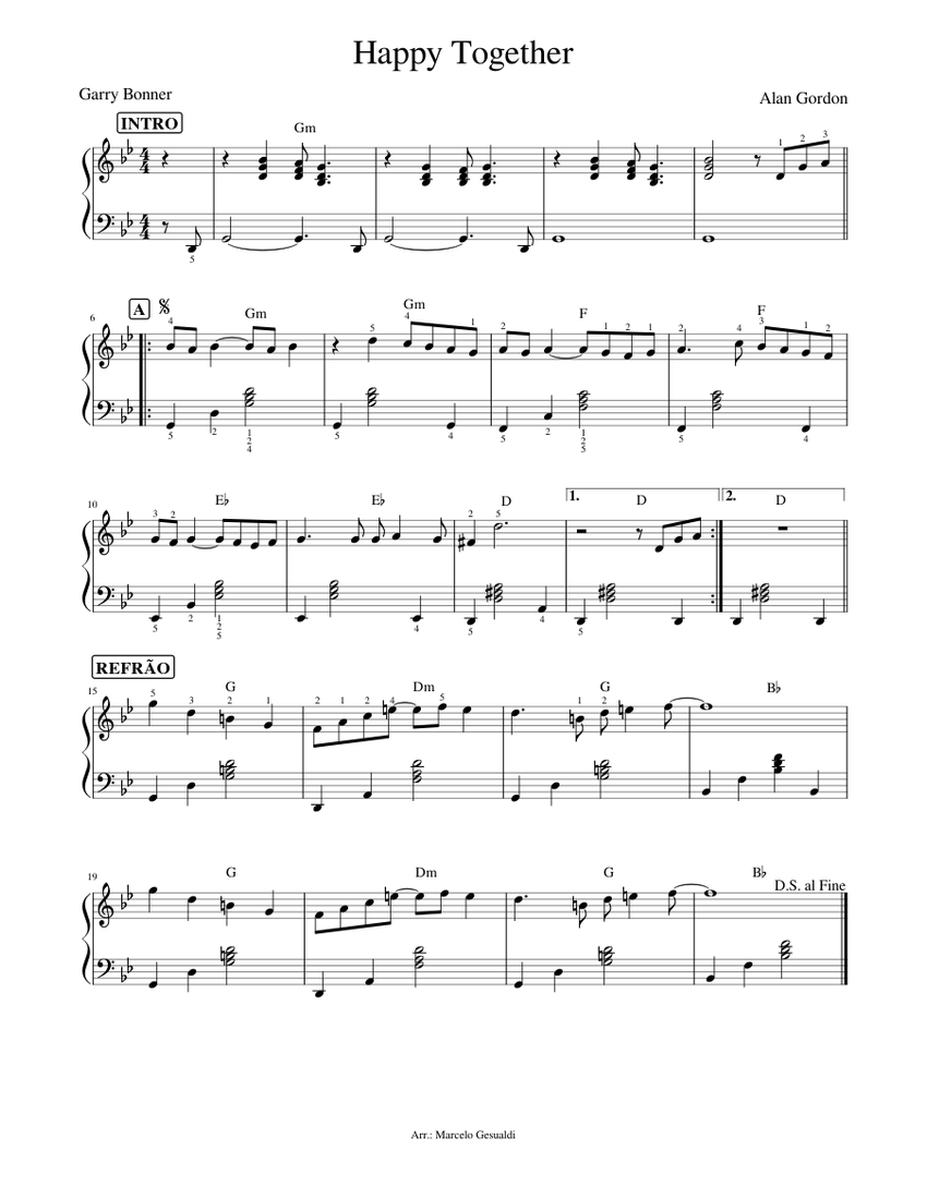 Happy Together Sheet music for Piano (Solo) Easy | Musescore.com