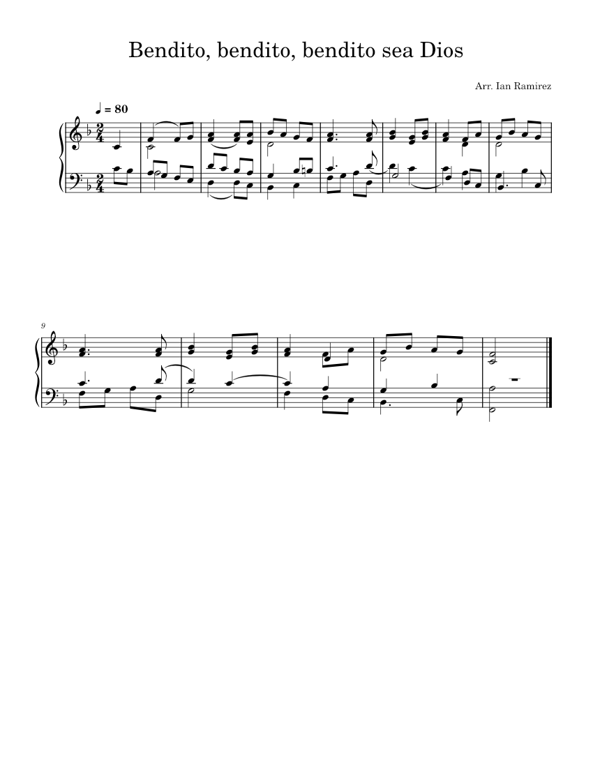 Bendito, bendito, bendito sea Dios Sheet Music for Organ (Solo ...