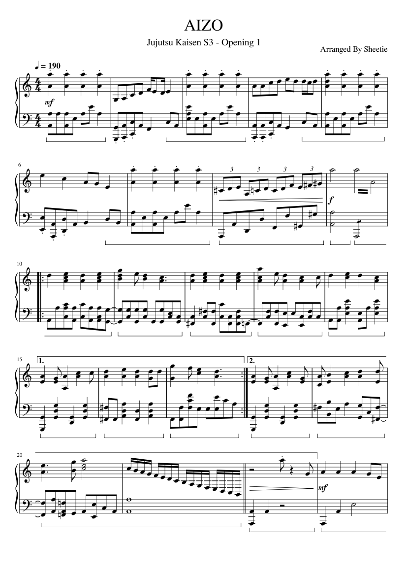 Jujutsu Kaisen Season 3 - Opening 1 (AIZO – King Gnu) Sheet Music for ...