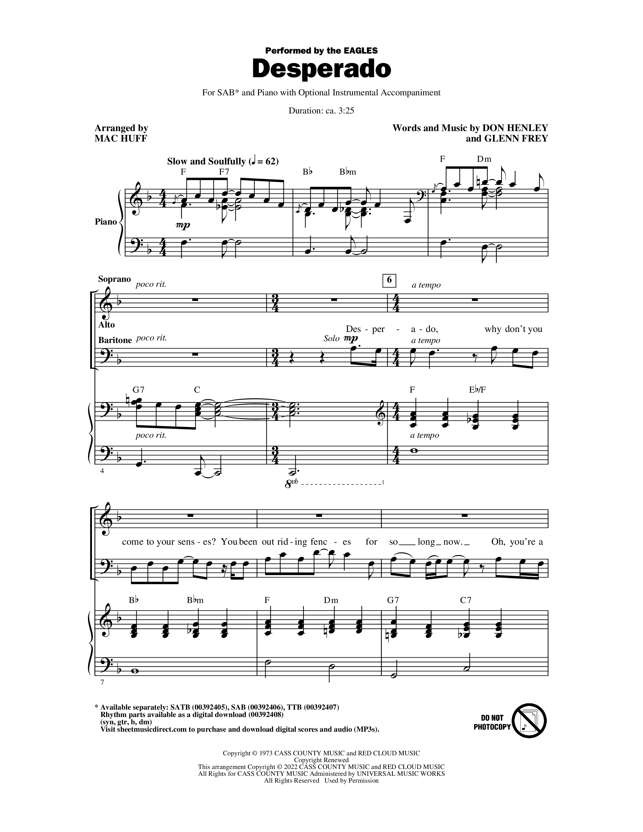 Play Official version of Desperado sheet music by Eagles for Vocals ...