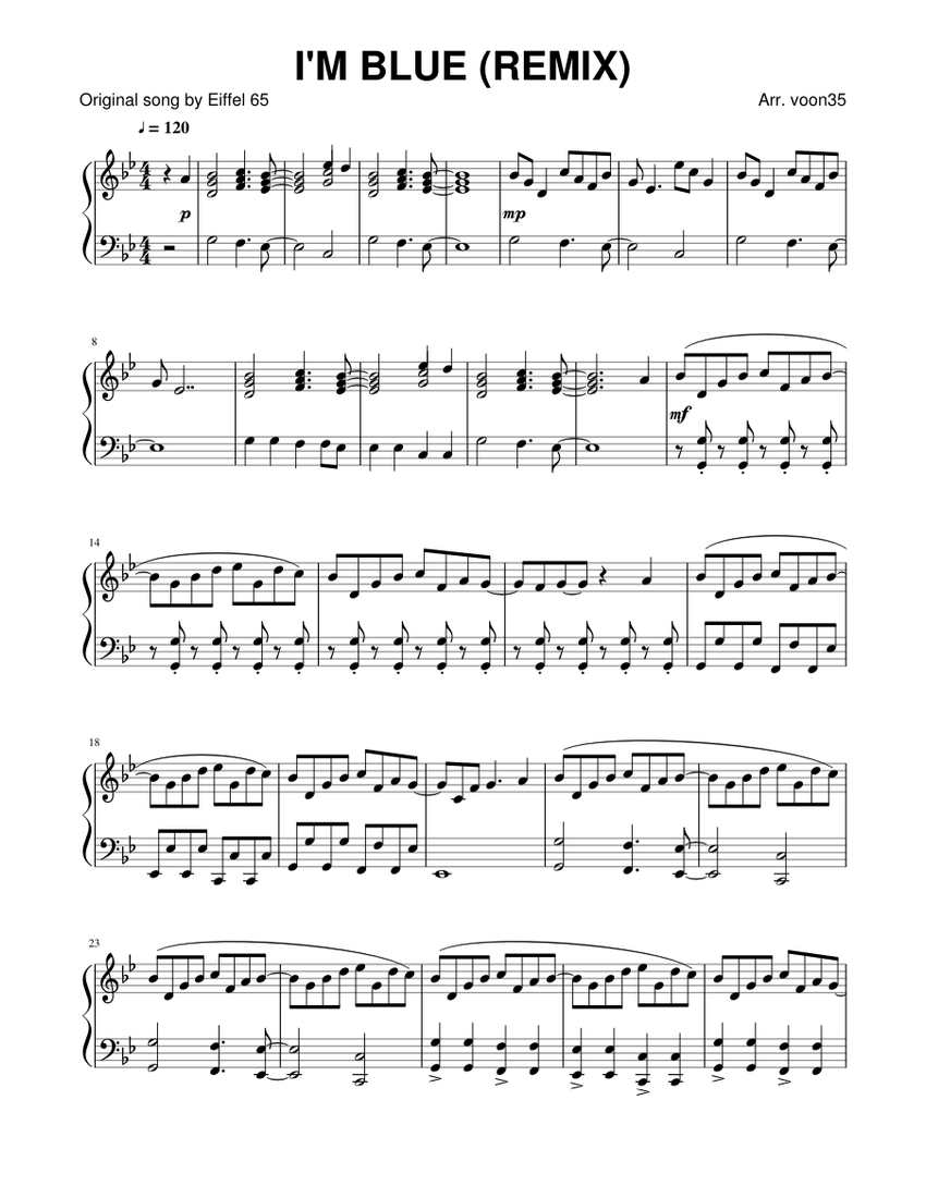 I'M BLUE (REMIX) - Eiffel 65 Sheet music for Piano (Solo) | Musescore.com