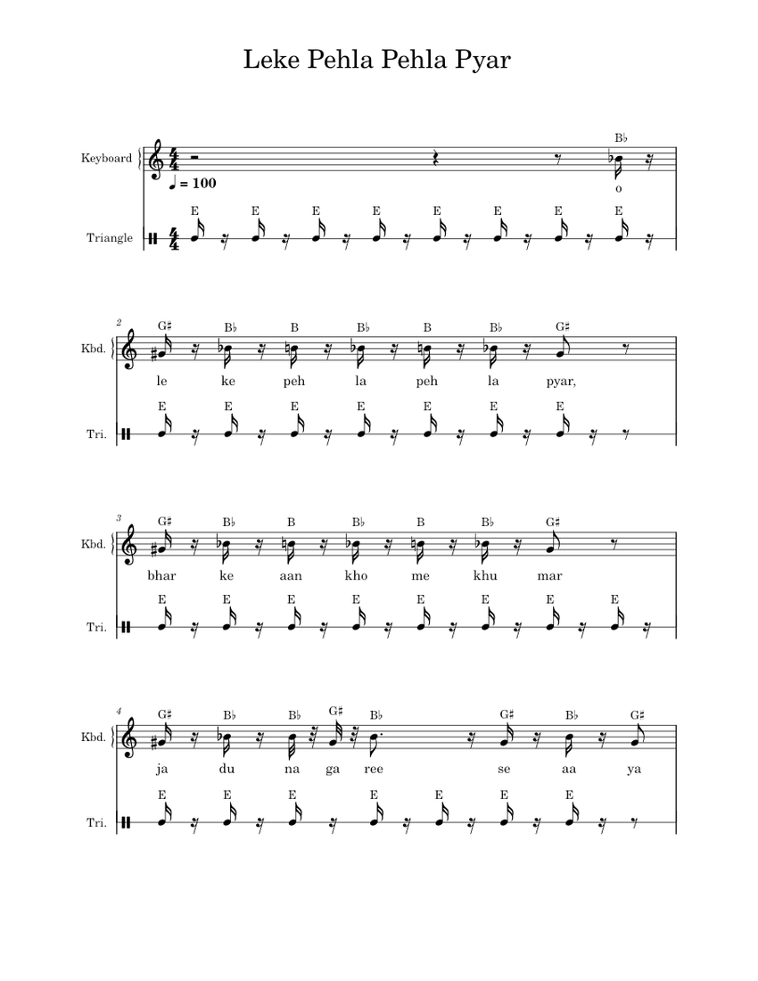 Leke Pehla Pehla Pyar – Mohammed Rafi Sheet music for Piano, Triangle ...