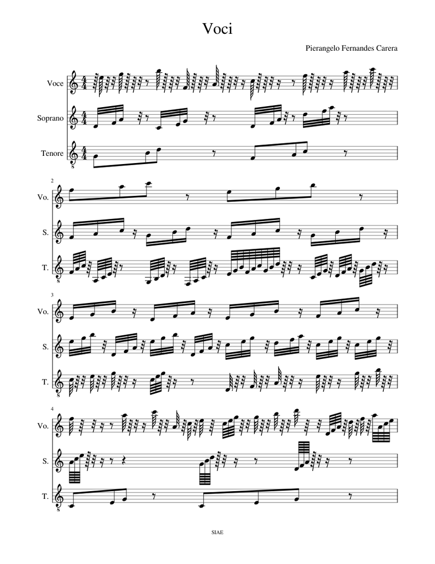 Voci Sheet music for Soprano, Tenor, Vocals (Choral) | Musescore.com