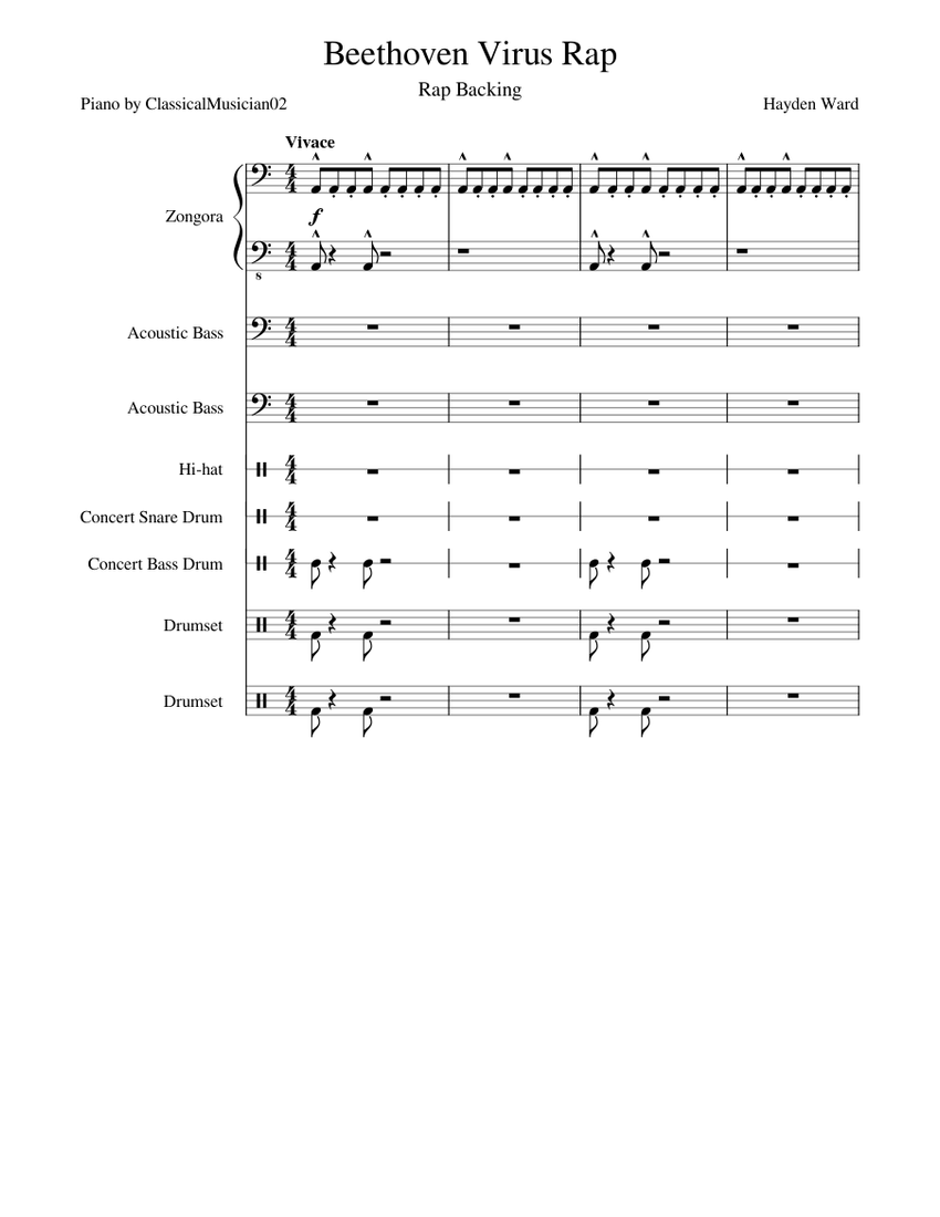Beethoven Virus Rap Sheet music for Piano, Snare drum, Bass guitar ...