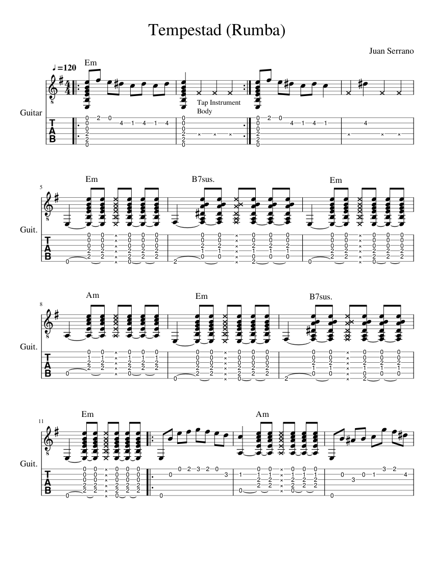 Tempestad Sheet Music and Tab with Chords for Guitar, Cabasa, Temple ...
