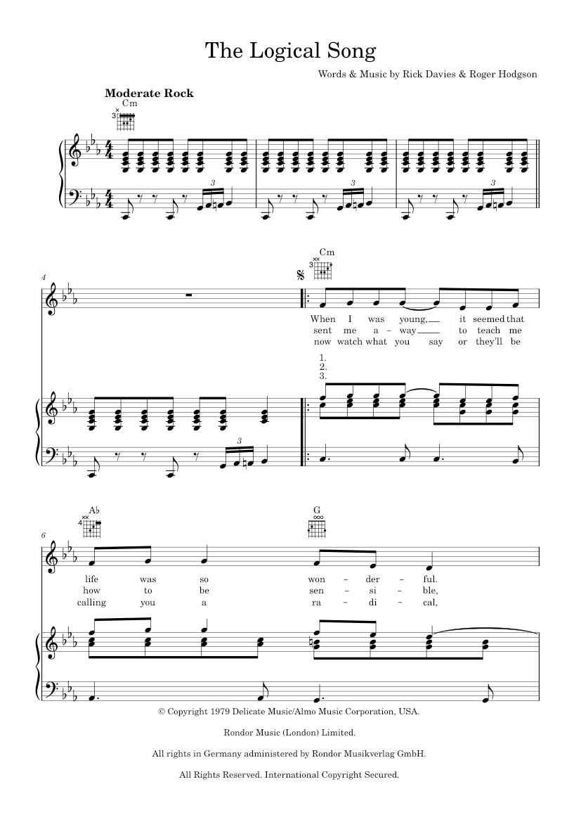 The Logical Song Sheet music for Piano, Vocals by Supertramp Official ...