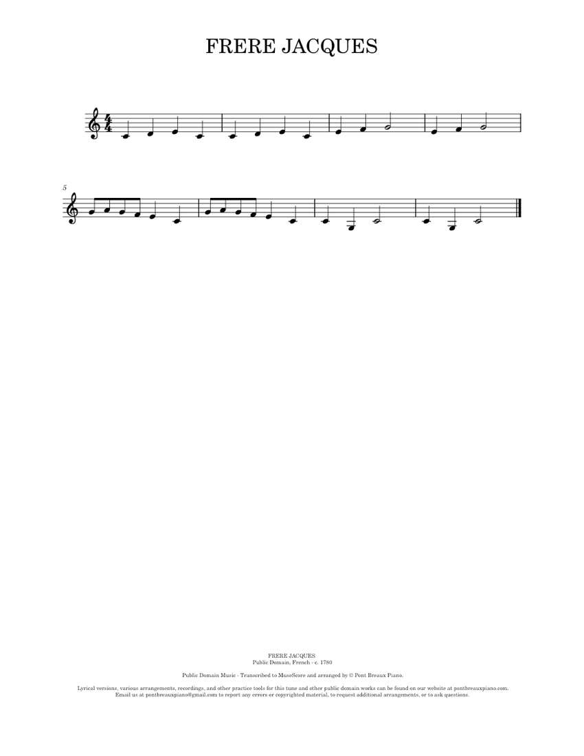 FRERE JACQUES – Trad. French Sheet music for Piano (Solo) | Musescore.com