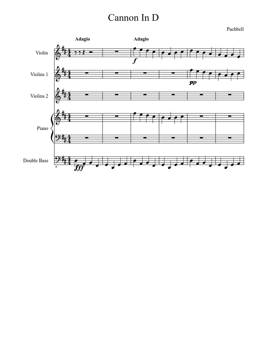 Cannon In D Sheet music for Piano, Violin (Solo) | Musescore.com