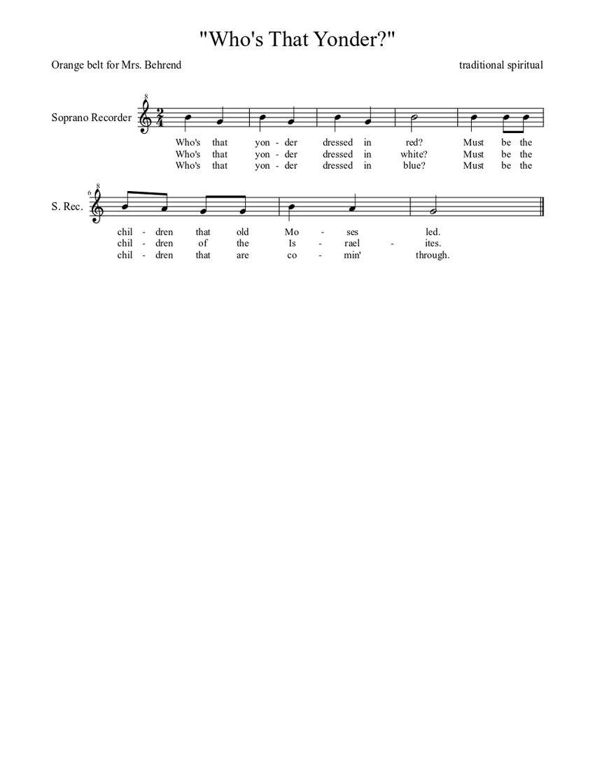 "Who's That Yonder?" Sheet music for Recorder (Solo) | Musescore.com