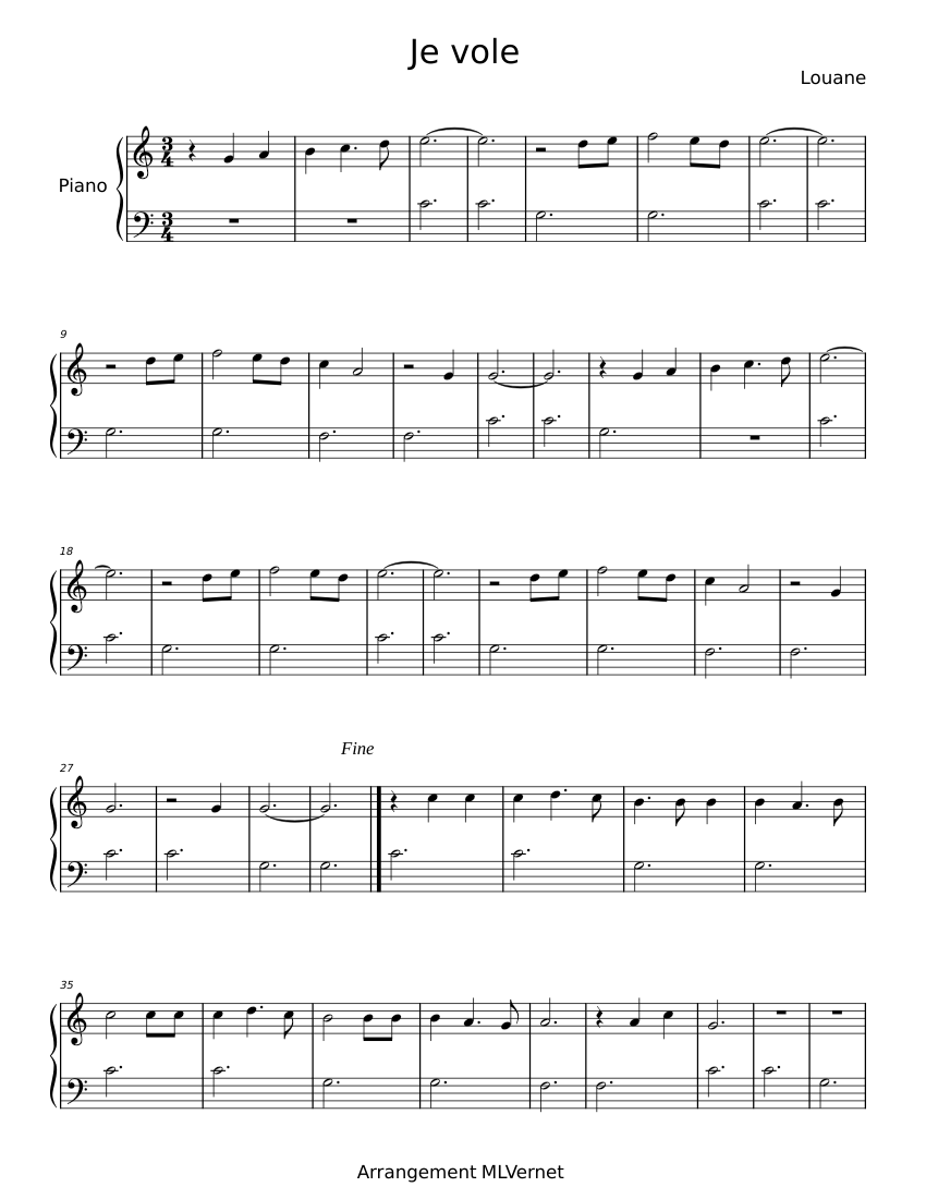 Je vole - Louane Sheet Music for Piano (Piano Duo) | MuseScore.com