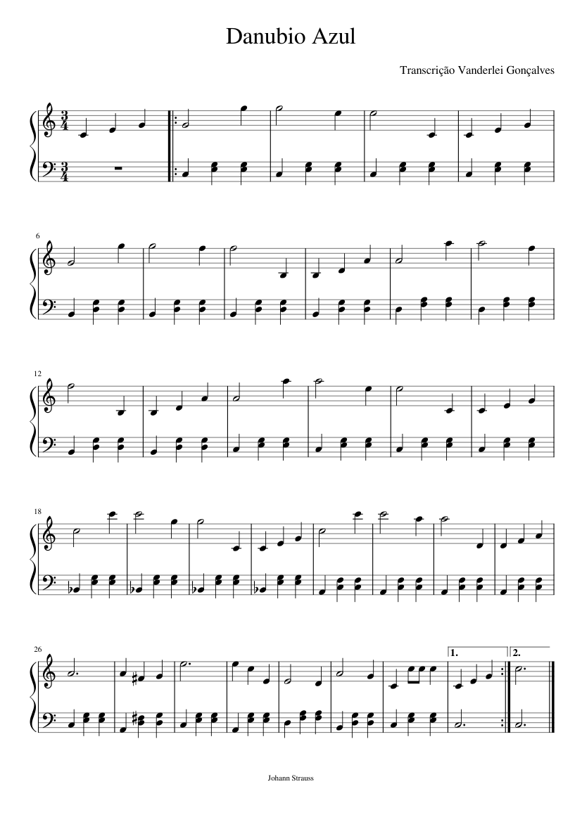 Danubio Azul – Johan Strauss Danubio Azul Sheet music for Piano (Solo ...