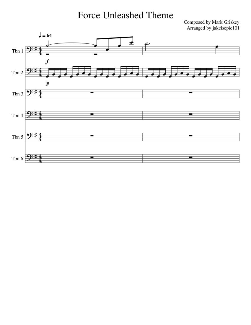 Force Unleashed Theme - Mark Griskey Sheet Music for Trombone (Brass ...