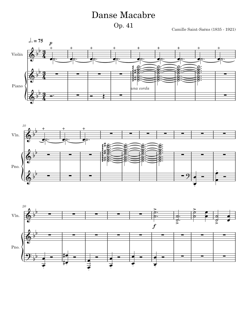 Danse Macabre - Camille Saint Säens for violin and piano Sheet Music ...