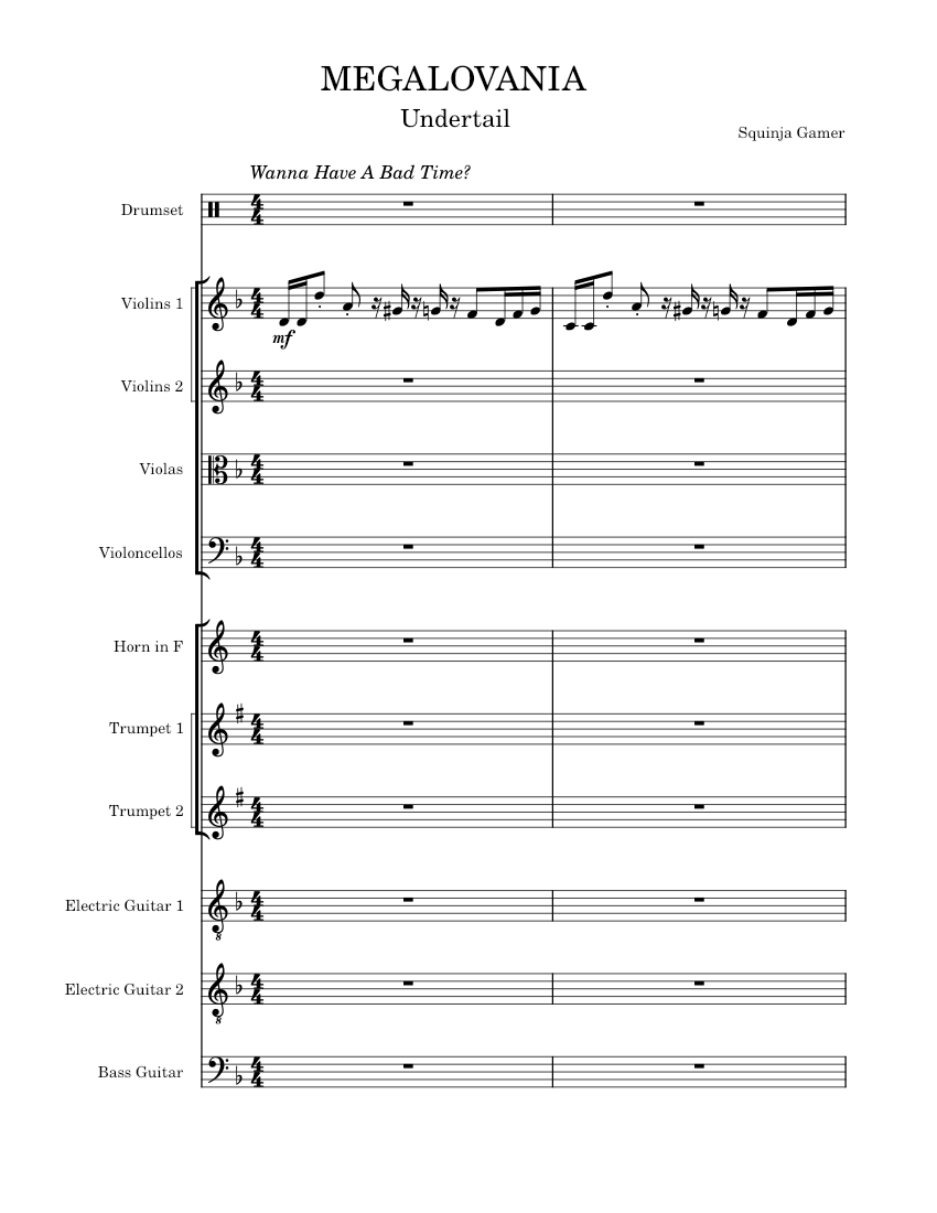 MEGALOVANIA (Undertail) Sheet music for French horn, Guitar, Bass ...