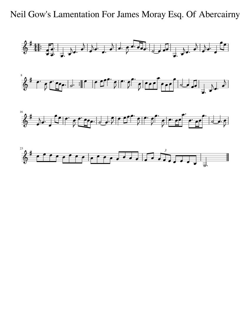 Neil Gow's Lamentation For James Moray Esq. Of Abercairny Sheet music ...