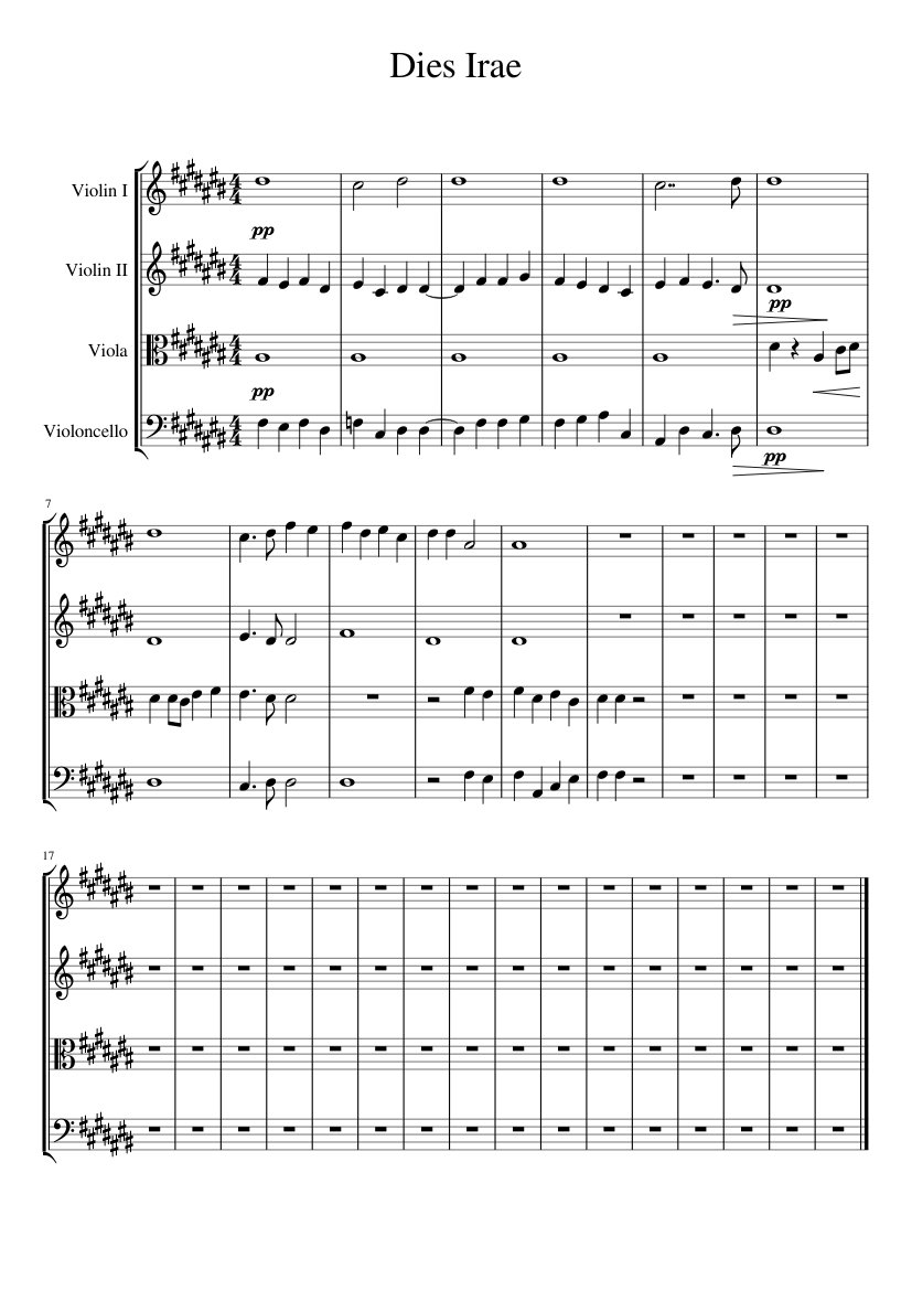 Dies Irae Sheet music for Violin, Viola, Cello (String Quartet ...