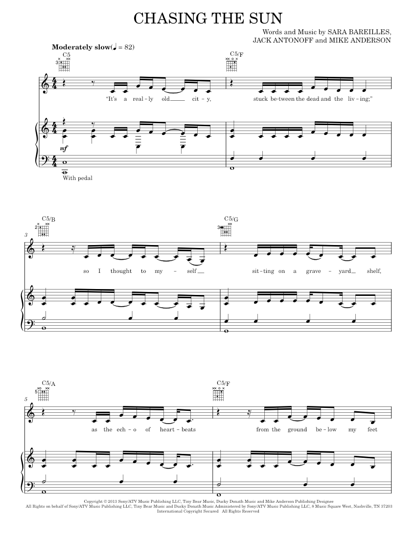 Play Official version of Chasing the sun sheet music by Sara Bareilles ...