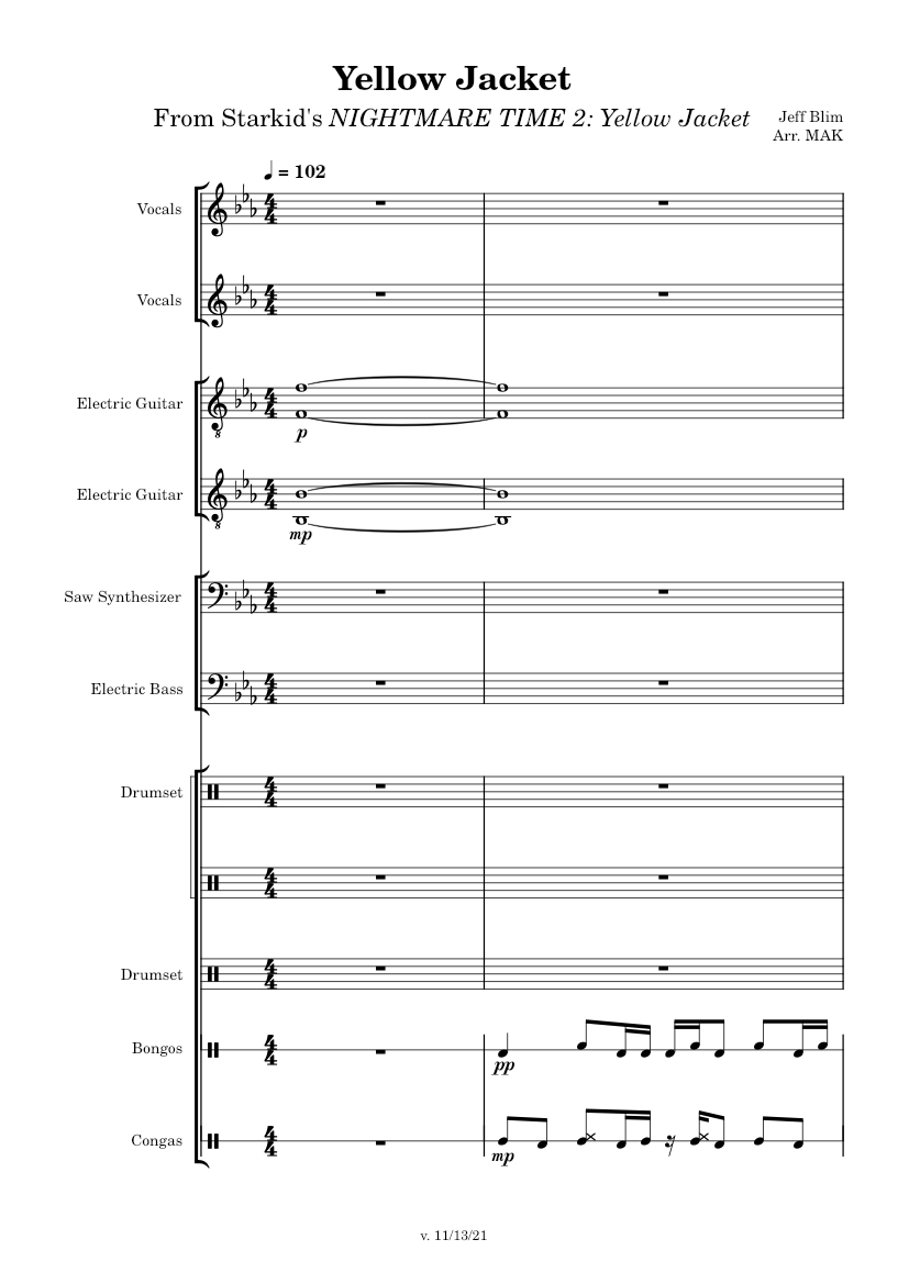 Yellow Jacket (from Starkid's Nightmare Time 2: Yellow Jacket) Sheet ...