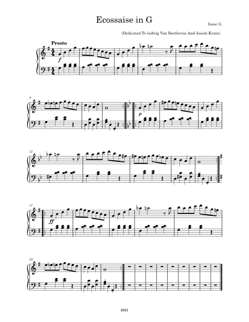 Ecossaise in G Major Sheet music for Piano (Solo) Easy | Musescore.com