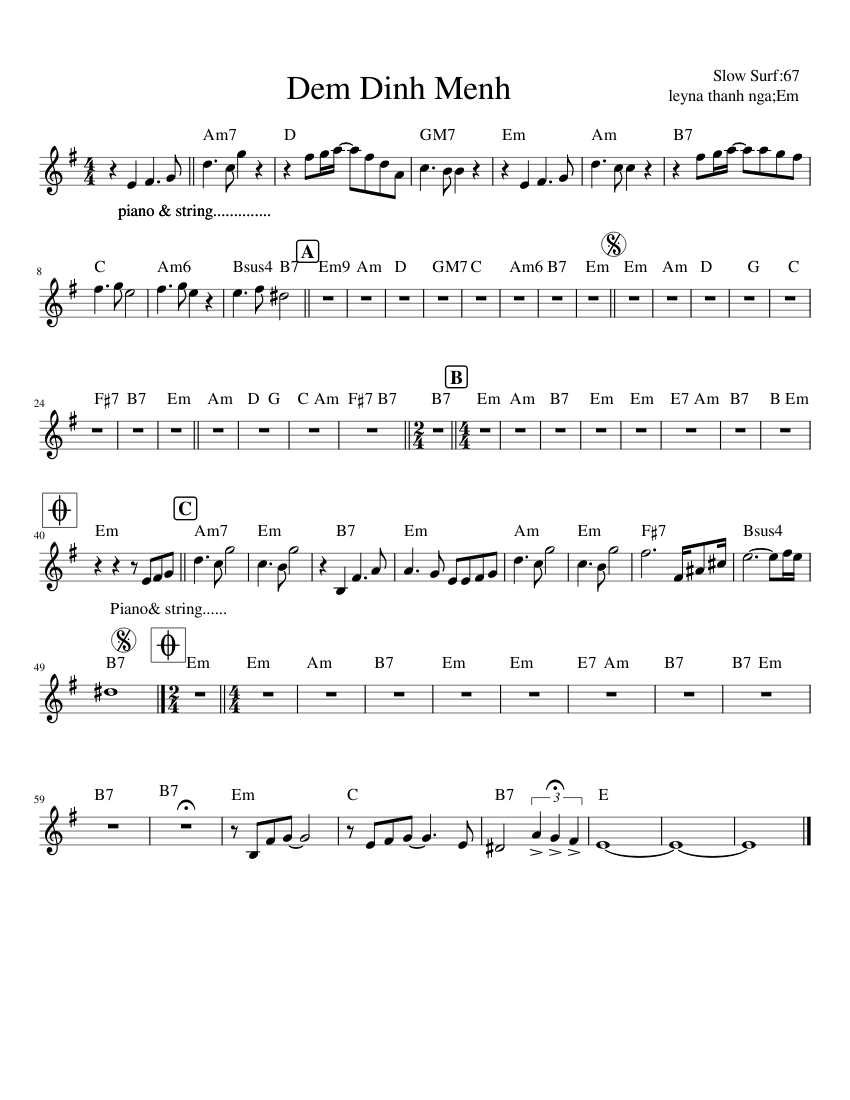 Dem Dinh Menh Sheet music for Piano (Solo) Easy | Musescore.com