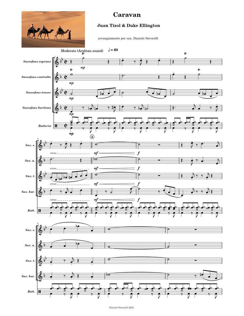 Caravan-Duke Elllington per sax Sheet music for Saxophone alto, Saxophone tenor, Saxophone ...