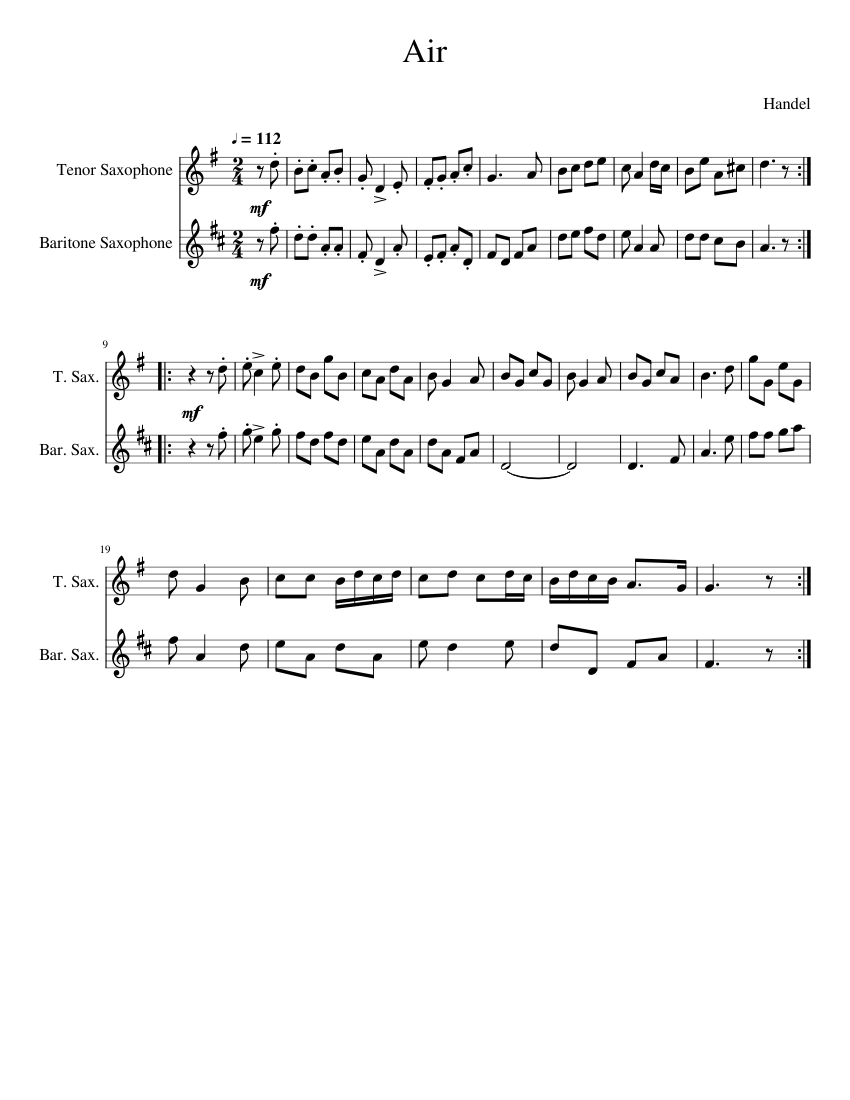 Air Sheet music for Saxophone tenor, Saxophone baritone (Woodwind Duet ...