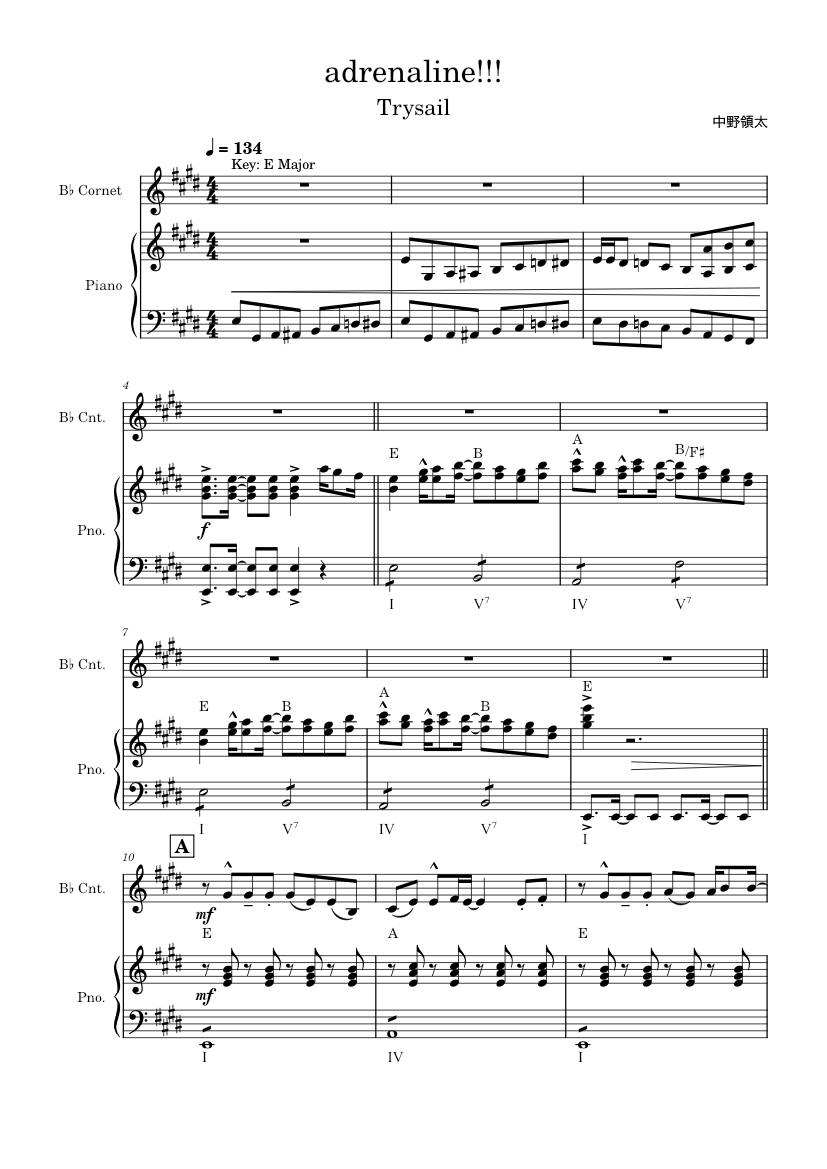 Adrenaline!!! – TrySail Sheet music for Piano, Cornet (Piano-Voice ...
