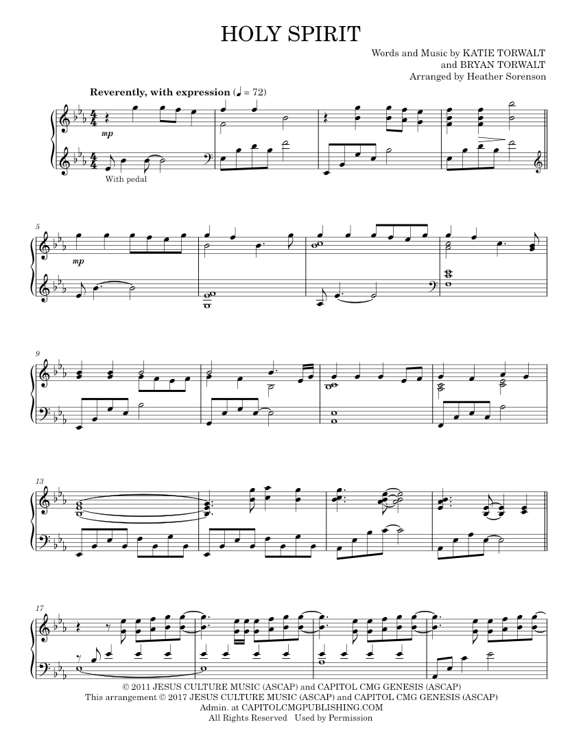 Play Official version of Holy Spirit Sheet Music by Bryan Torwalt ...