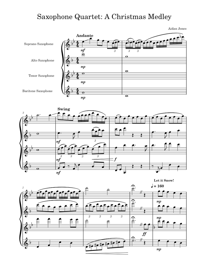 Saxophone Quartet: A Christmas Medley Sheet music for Saxophone alto ...