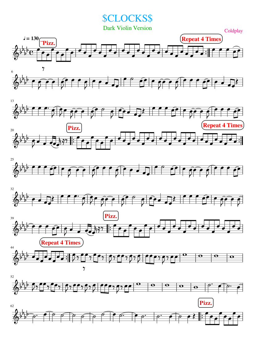 CLOCKS Sheet Music for Violin (Solo) | MuseScore.com