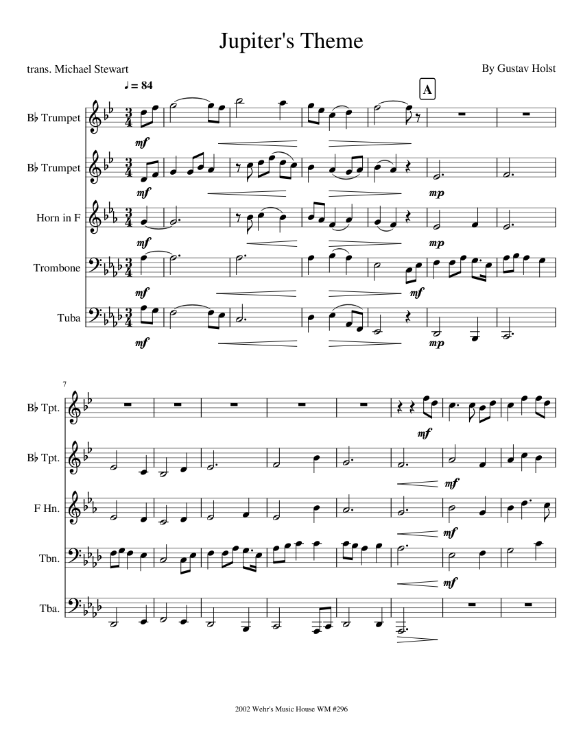 Jupiter's Theme Sheet music for Trombone, Tuba, Trumpet in b-flat ...